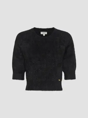 L'Agence Guinevere Crop Fuzzy Knit Crewneck Sweater