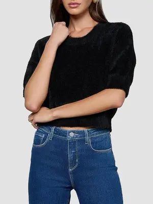 L'Agence Guinevere Crop Fuzzy Knit Crewneck Sweater
