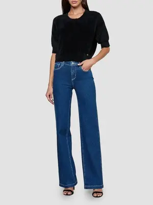 L'Agence Guinevere Crop Fuzzy Knit Crewneck Sweater