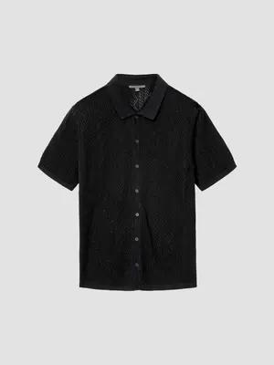 John Varvatos Emil Pointelle Sweater Shirt - Black