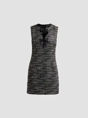 UNGARO Eliza Bow Tweed Mini Dress - Black Multi