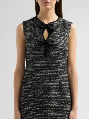 UNGARO Eliza Bow Tweed Mini Dress - Black Multi