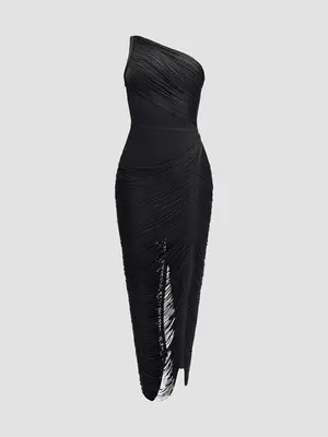 Herve Leger The Tyra Fringe One-shoulder Gown