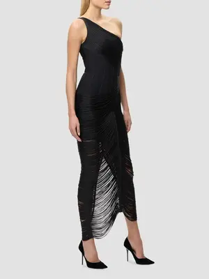 Herve Leger The Tyra Fringe One-shoulder Gown