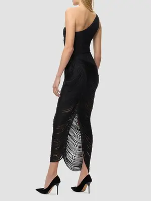Herve Leger The Tyra Fringe One-shoulder Gown