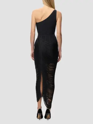 Herve Leger The Tyra Fringe One-shoulder Gown