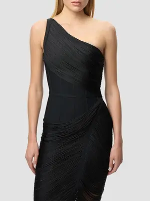 Herve Leger The Tyra Fringe One-shoulder Gown