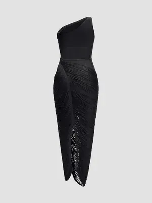 Herve Leger The Tyra Fringe One-shoulder Gown