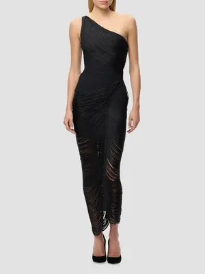 Herve Leger The Tyra Fringe One-shoulder Gown