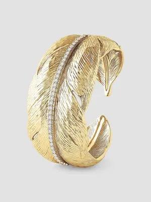 ANABEL ARAM Feather 18k--plated & Crystal Wide Hinged Cuff