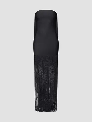 Herve Leger The Briar Strapless Fringe Gown - Black