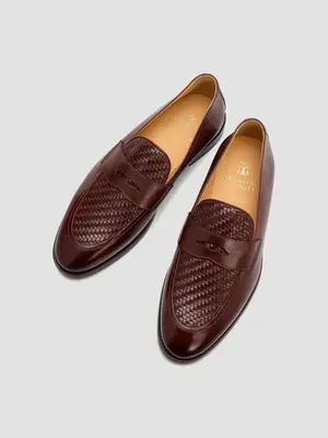 Brunello Cucinelli Woven Leather Penny Loafers - Burnt