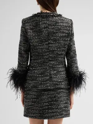 UNGARO Adley Ostrich Feather-trim Tweed Jacket
