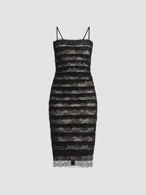 Herve Leger The Dara Lace Stripe Midi-dress - Black