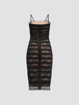 Herve Leger The Dara Lace Stripe Midi-dress