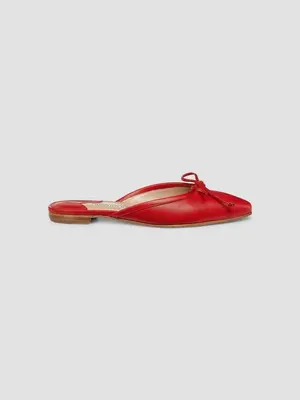 Manolo Blahnik Ballerimu Bow-detailed Leather Flat Mules - Red