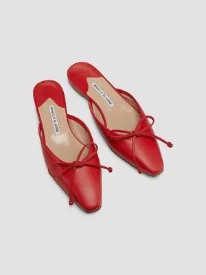 Manolo Blahnik Ballerimu Bow-detailed Leather Flat Mules - Red