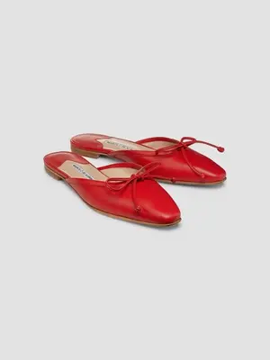 Manolo Blahnik Ballerimu Bow-detailed Leather Flat Mules - Red