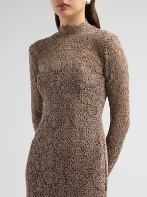 Lela Rose Chenille Lace Long-sleeve Midi-dress