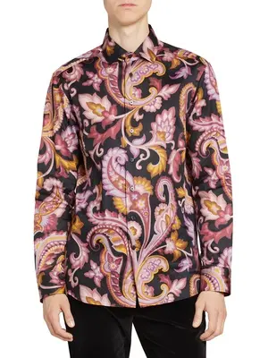 Etro Paisley Cotton Button-front Shirt - Printed Black Base