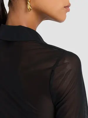 L'Agence Indiana Sheer Fitted Blouse - Black