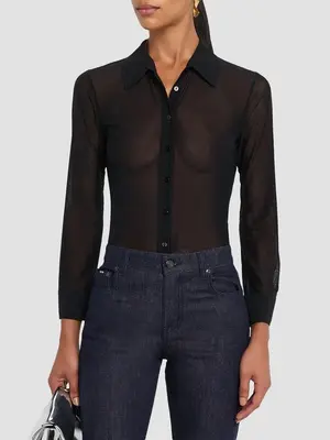 L'Agence Indiana Sheer Fitted Blouse - Black