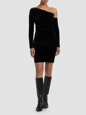 L'Agence Lynne Velvet One-shoulder Sheath Minidress
