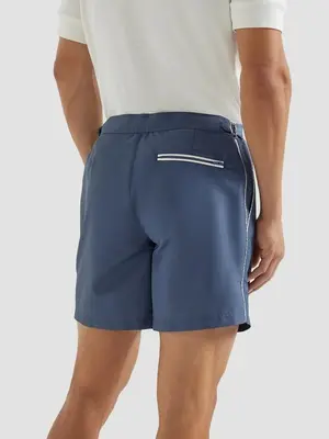Brunello Cucinelli Nylon Swim Shorts With Tabbed Waistband And Piping - Denim