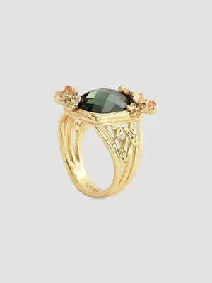 ANABEL ARAM Wildflowers 18k Gold-plated, Glass, Enamel & Crystal Ring - Multi