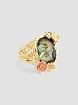 ANABEL ARAM Wildflowers 18k Gold-plated, Glass, Enamel & Crystal Ring