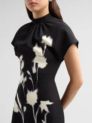 Lela Rose Stella Floral Crepe Midi-dress