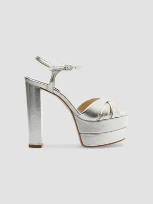 Schutz Keefa 140mm Metallic Leather Platform Sandals - Prata