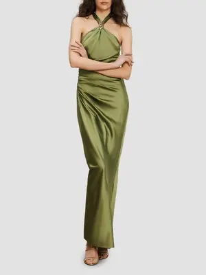 Veronica Beard Izaren Satin Halterneck Gown - Cactus