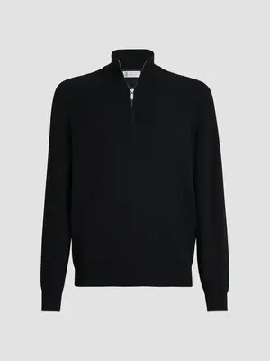 Brunello Cucinelli Cashmere Sweater With Half Zip Black