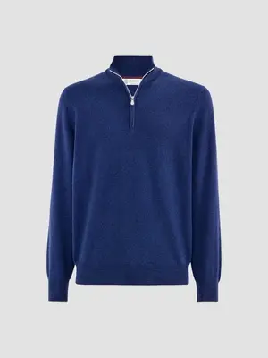 Brunello Cucinelli Cashmere Sweater With Half Zip Blue