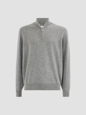 Brunello Cucinelli Cashmere Sweater With Half Zip - Medium Grey