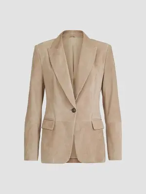 Brunello Cucinelli Suede Blazer With Monili - Light Brown