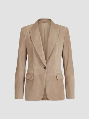 Brunello Cucinelli Suede Blazer With Monili - Light Brown