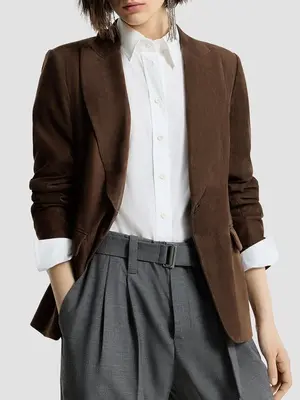 Brunello Cucinelli Suede Blazer With Monili - Rust Brown