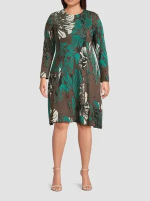Ming Wang Floral Jacquard Soft Knit Midi-dress
