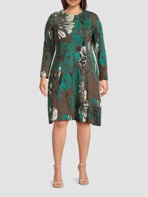 Ming Wang Floral Jacquard Soft Knit Midi-dress