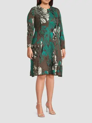 Ming Wang Floral Jacquard Soft Knit Midi-dress