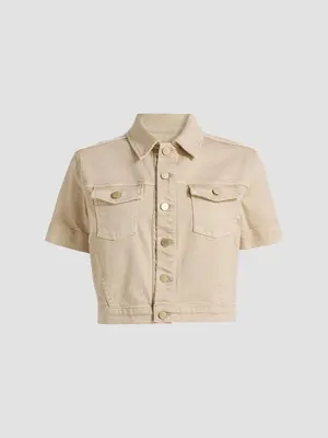 L'Agence Kirstie Stretch Cotton Short-sleeve Crop Jacket - Biscuit