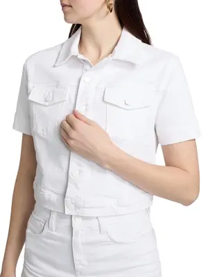 L'Agence Kirstie Stretch Cotton Short-sleeve Crop Jacket - Blanc