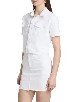 L'Agence Kirstie Stretch Cotton Short-sleeve Crop Jacket - Blanc