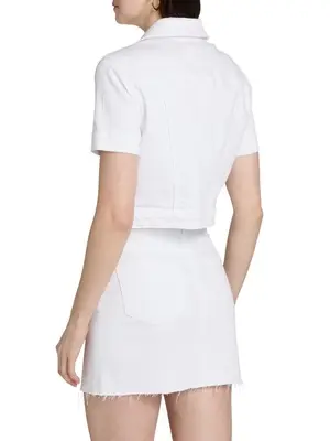 L'Agence Kirstie Stretch Cotton Short-sleeve Crop Jacket - Blanc