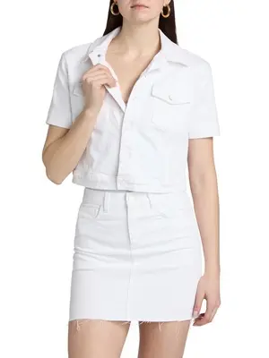 L'Agence Kirstie Stretch Cotton Short-sleeve Crop Jacket - Blanc