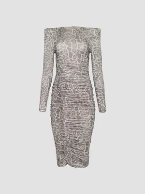 L'Agence Paityn Leopard Print Ruched Sheath Dress