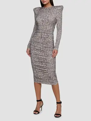 L'Agence Paityn Leopard Print Ruched Sheath Dress