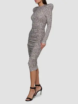 L'Agence Paityn Leopard Print Ruched Sheath Dress